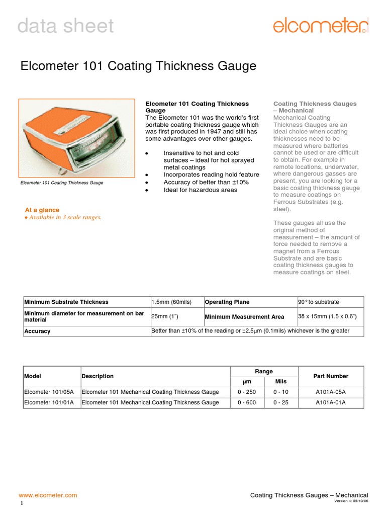 Elcometer 101 Coating Thickness Gauge | PDF | Sheet Metal | Industries