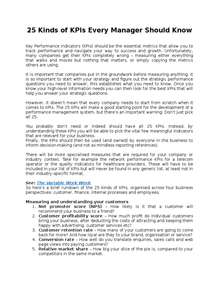 Essential KPIs for Managers Explained | PDF | Revenue | Profit (Accounting)