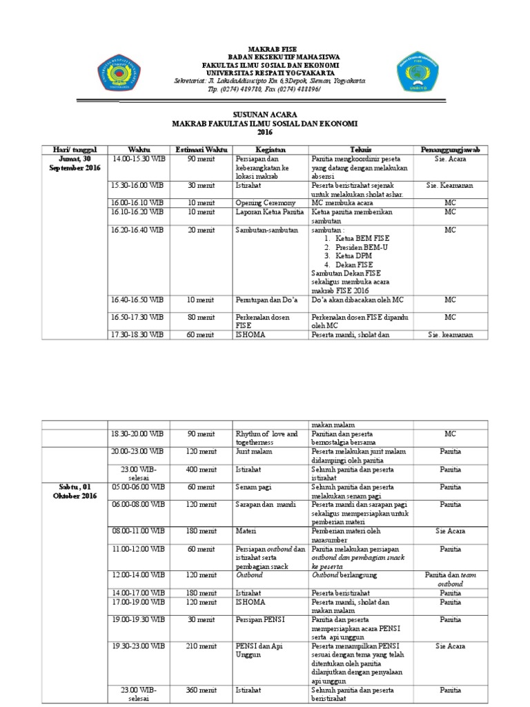 Rundown Acara Makrab FISE 2016 | PDF
