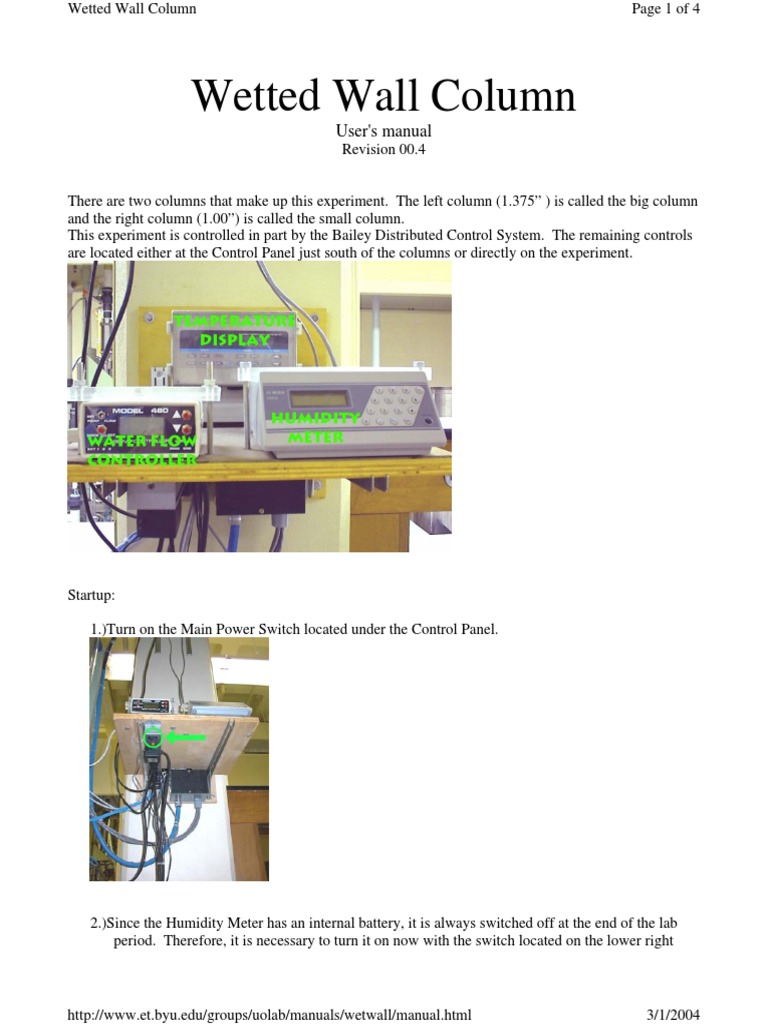 Wetted Wall Column: User's Manual | PDF | Pump | Humidity