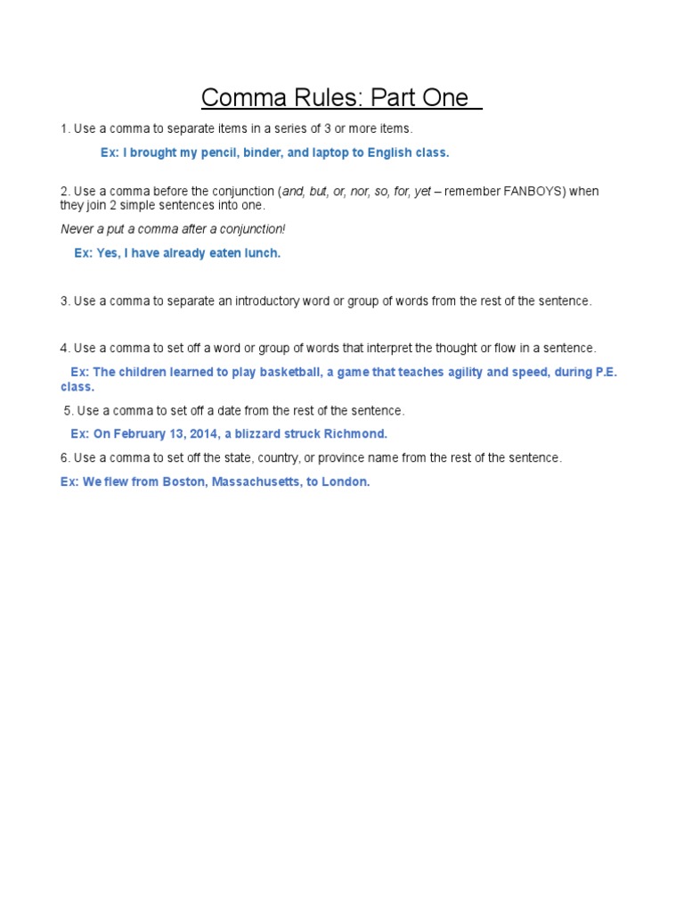 Comma Usage and Rules Notes Grammer | PDF