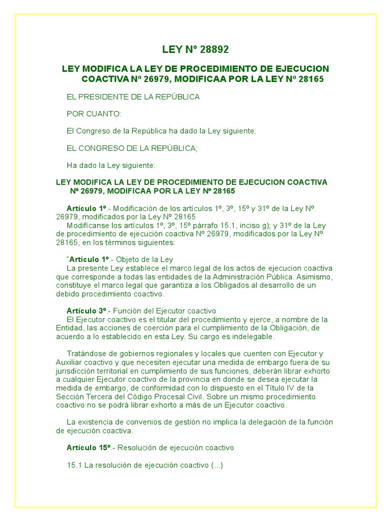Ley 28892 | PDF | Información del gobierno | Instituciones sociales
