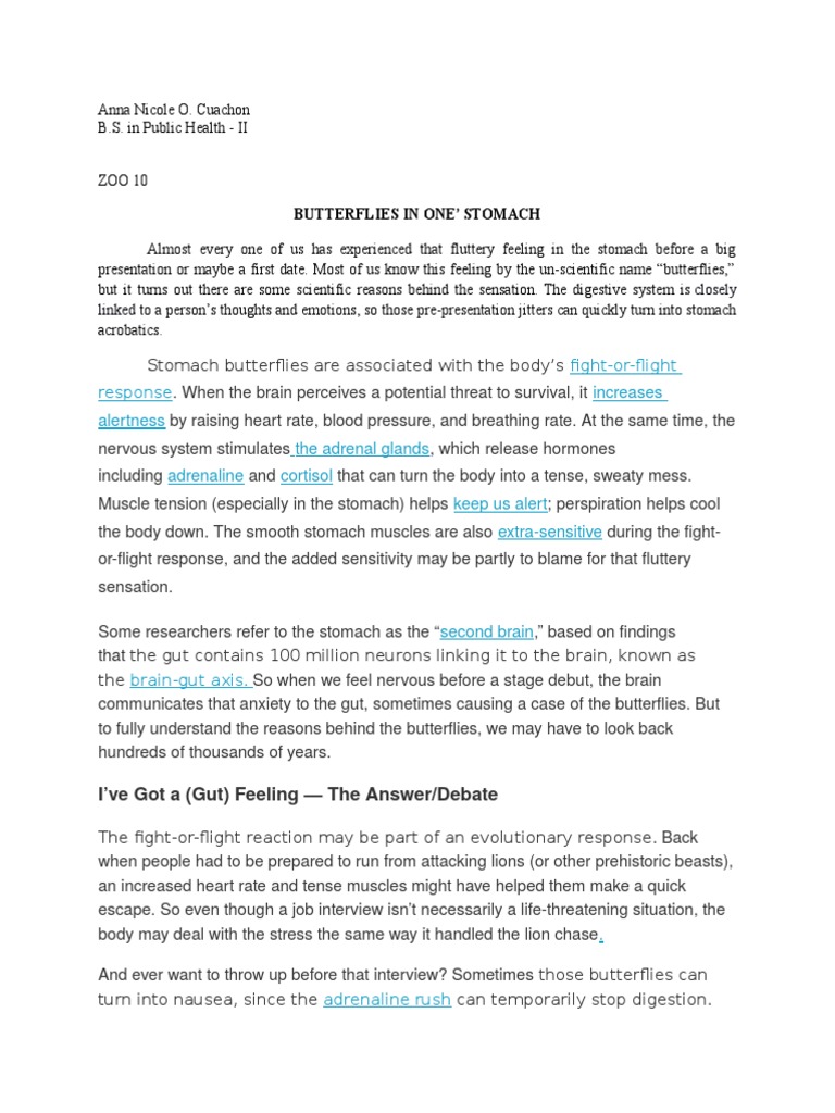 Butterflies in One's Stomach | PDF | Fight Or Flight Response | Nervous ...