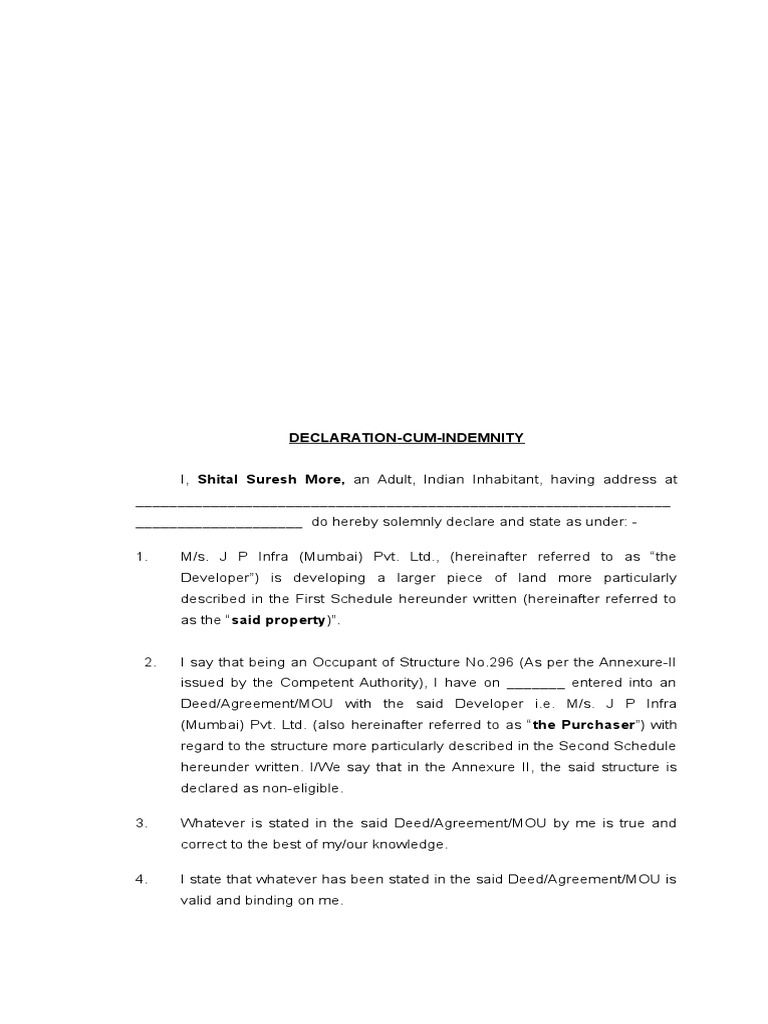 Declaration-Cum-Indemnity by Shital More | PDF | Property Law | Civil Law (Common Law)