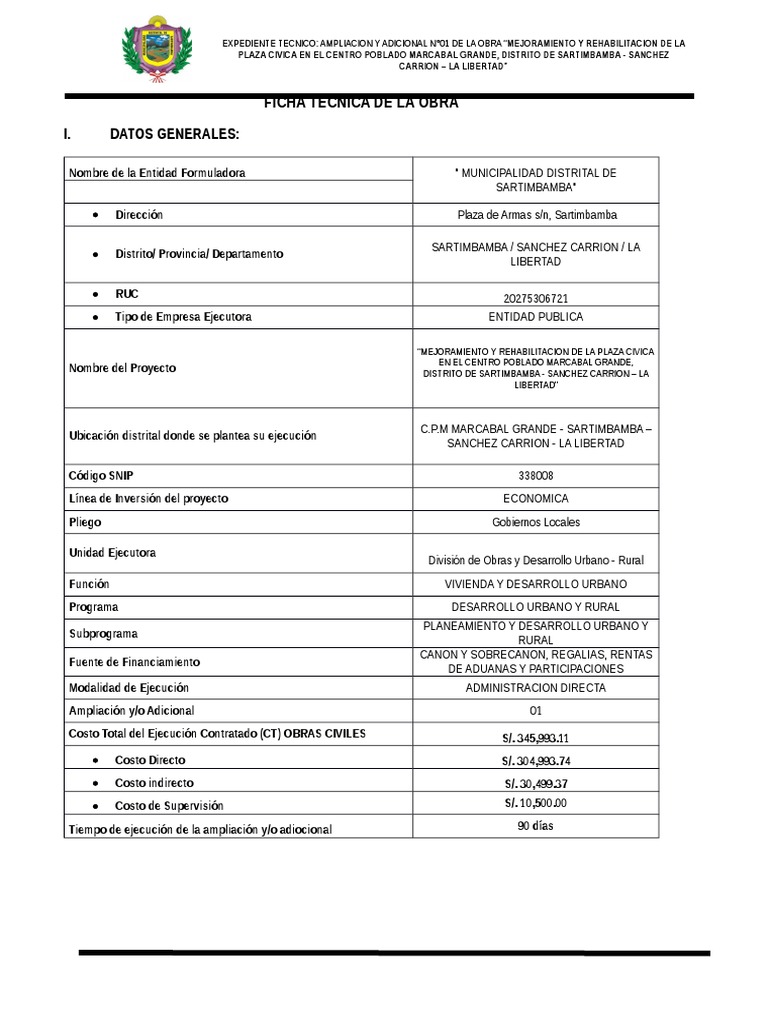 Ficha Tecnica de La Obra | PDF