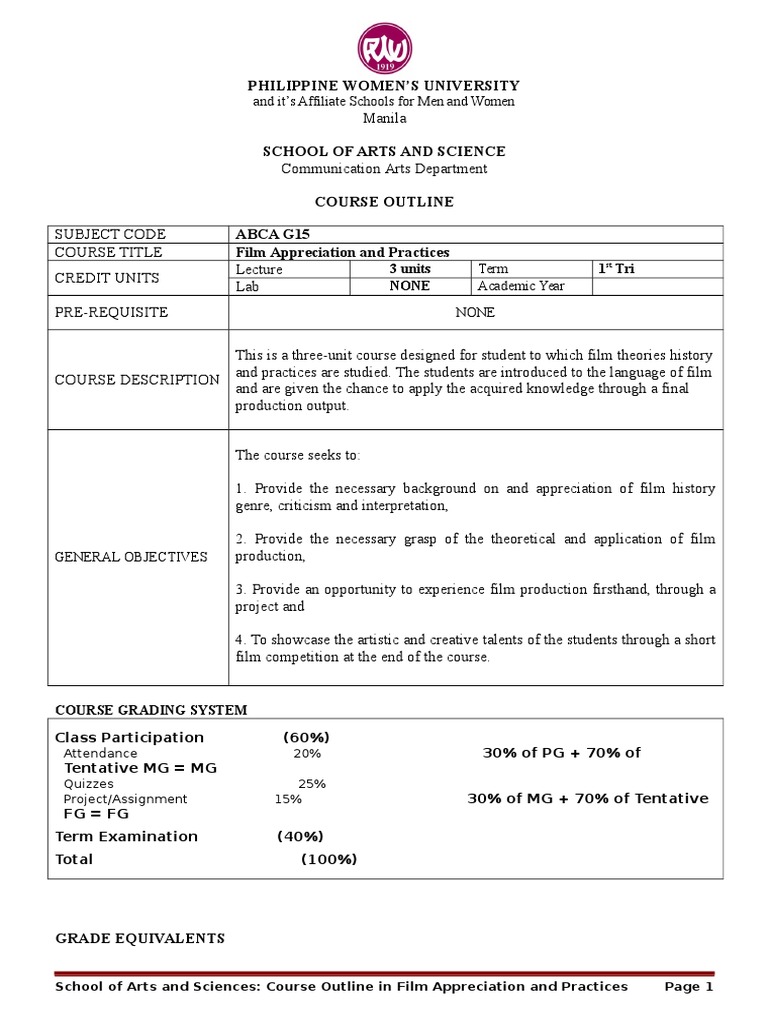 Course Outline in Film Appreciation and Practices | PDF | Learning