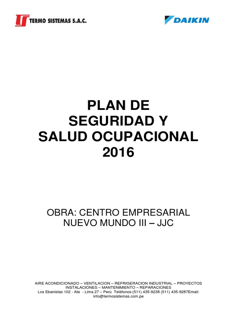 Plan de Seguridad y Salud Ocupacional | PDF | La seguridad | Derecho laboral