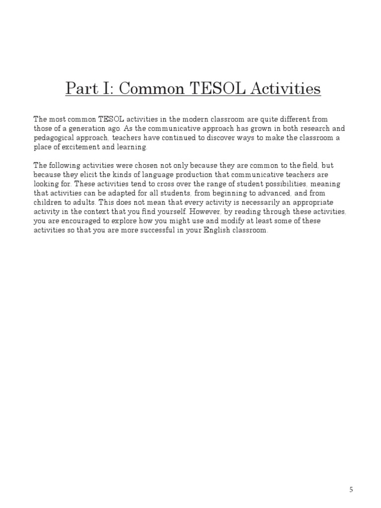 Common TESOL Activities | PDF | English As A Second Or Foreign Language ...