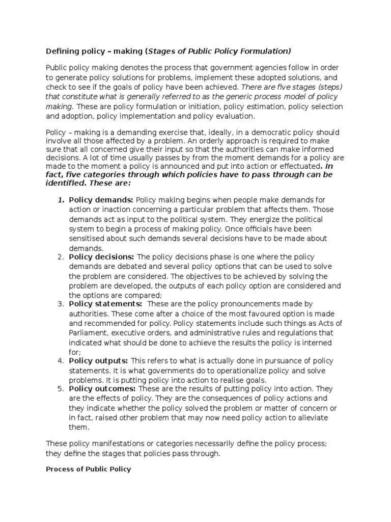 Stages of Public Policy | PDF | Advocacy Group | Policy