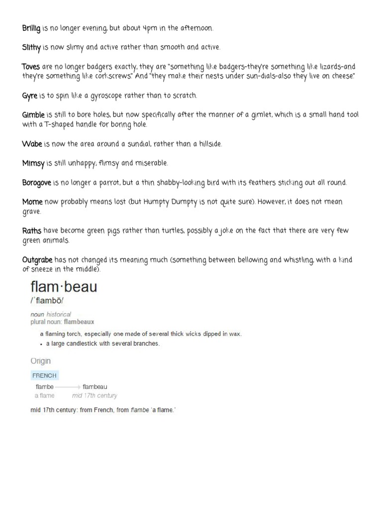 Jabberwocky Vocabulary | PDF