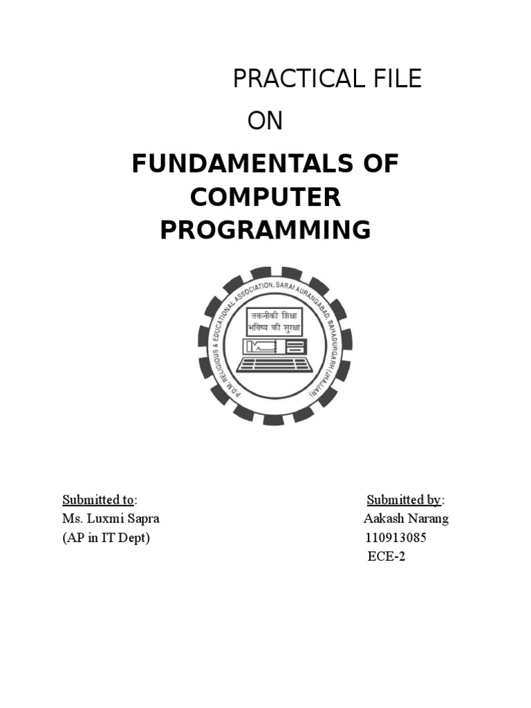 Fundamentals of Computer Programming: Practical File ON | PDF ...