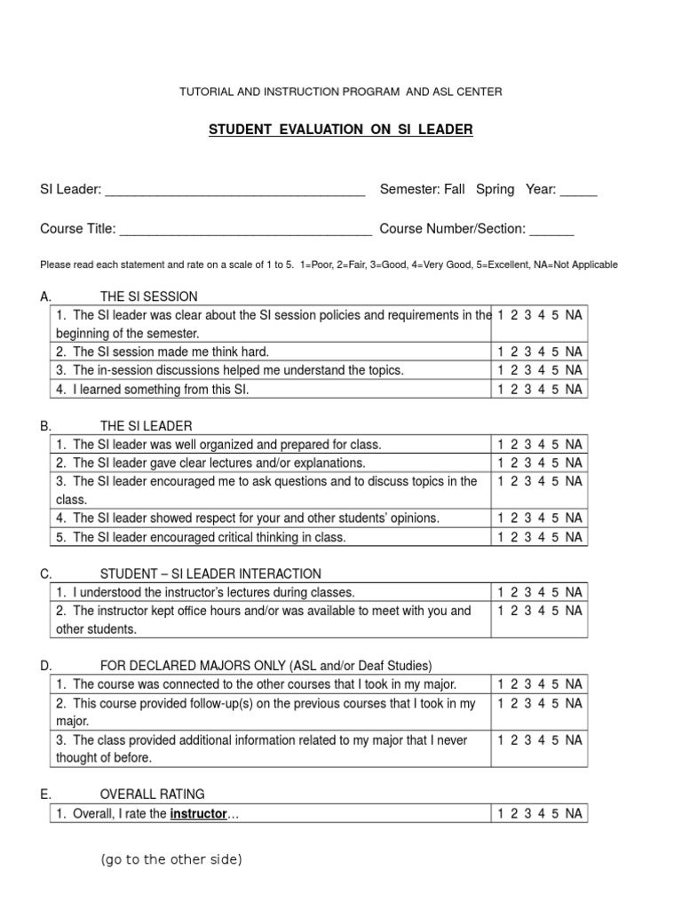 4 Evaluation On Si Leader | PDF | Lecture | Applied Psychology