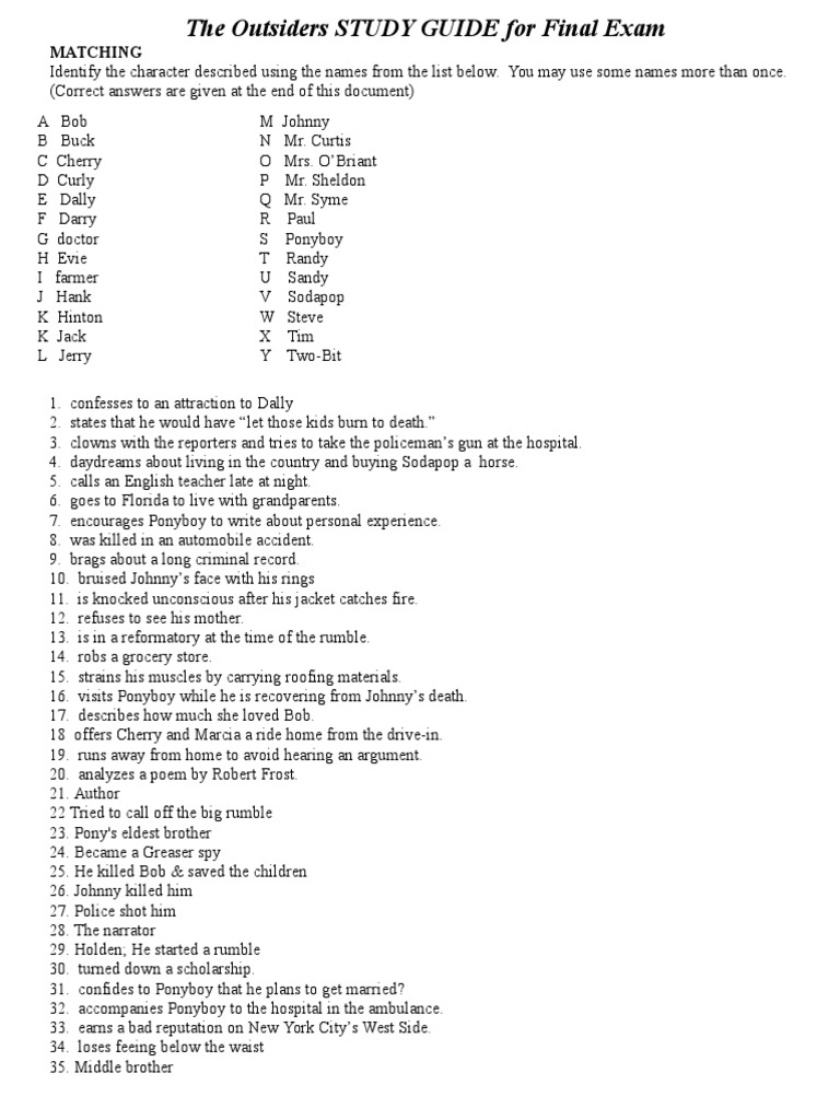 Outsiders, Study Guide For Final Exam | PDF