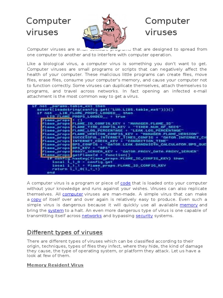 Computer Viruses Computer Viruses: Different Types of Viruses | PDF ...