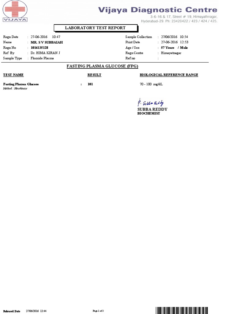 Laboratory Test Report: Male 57 Years | PDF