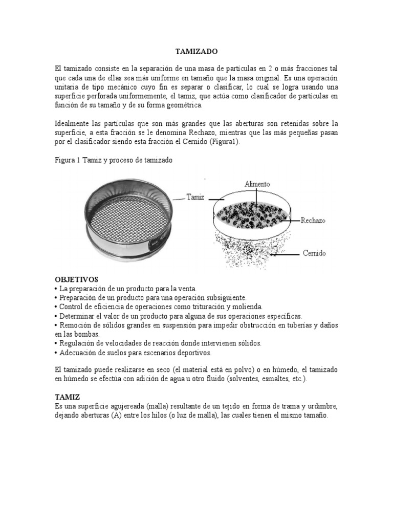 Tamizado | PDF | Masa | Fracción (Matemáticas)