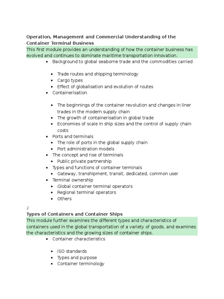 Sylabus Of Container Terminal Operations Pdf Containerization Ships