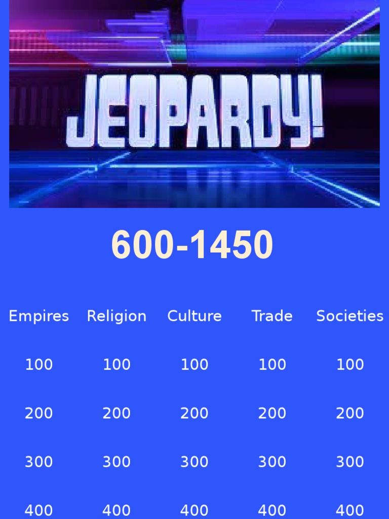 600-1450 World History Jeopardy | PDF | Catholic Church | Byzantine Empire