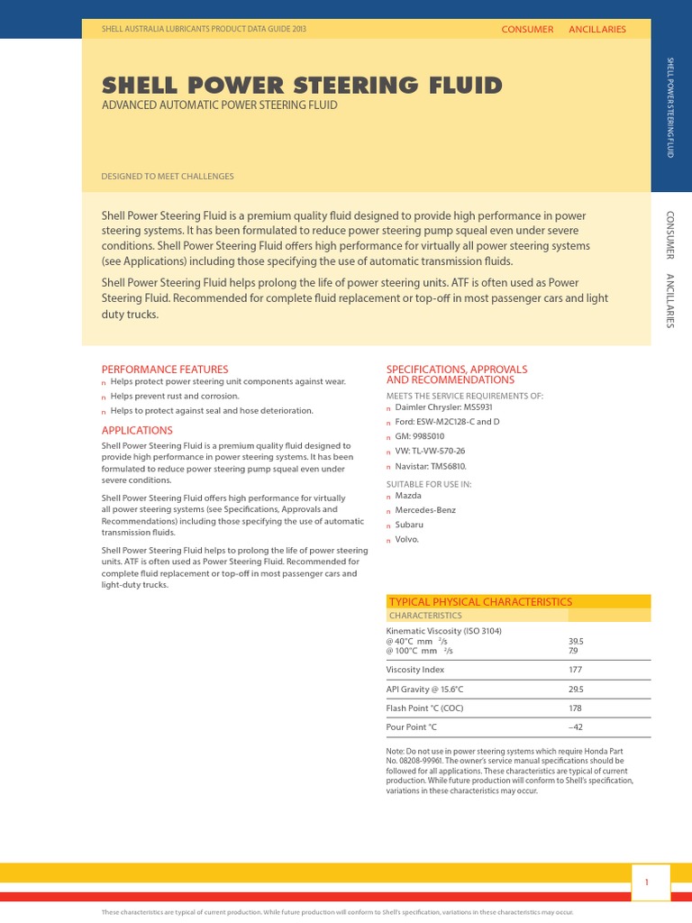 Shell Power Steering Fluid | PDF | Transport Economics | Vehicle Technology