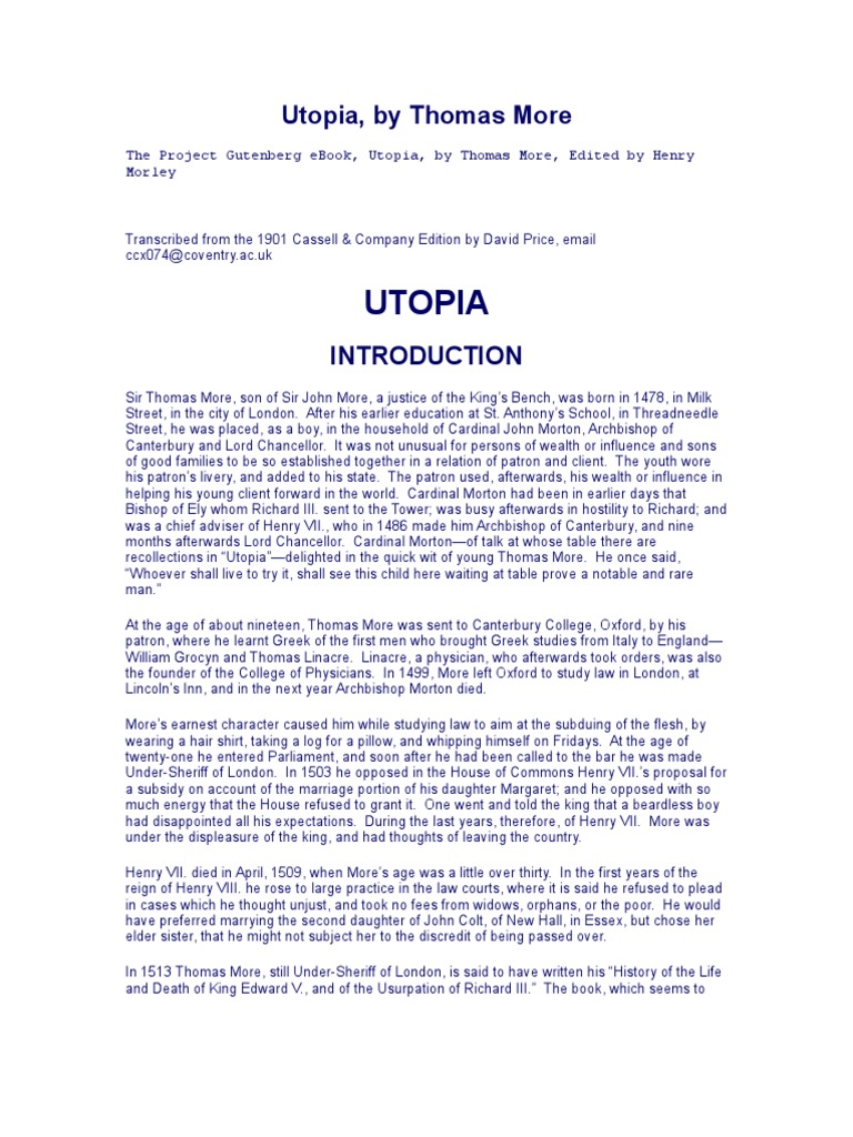 Utopia by More | PDF | Theft | Utopia (Book)