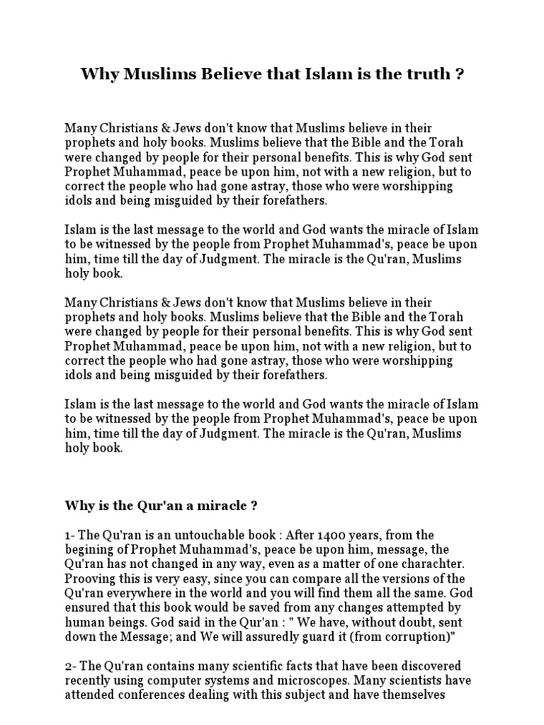 Why Muslims Believe That Islam Is The Truth | PDF | Quran | Islam