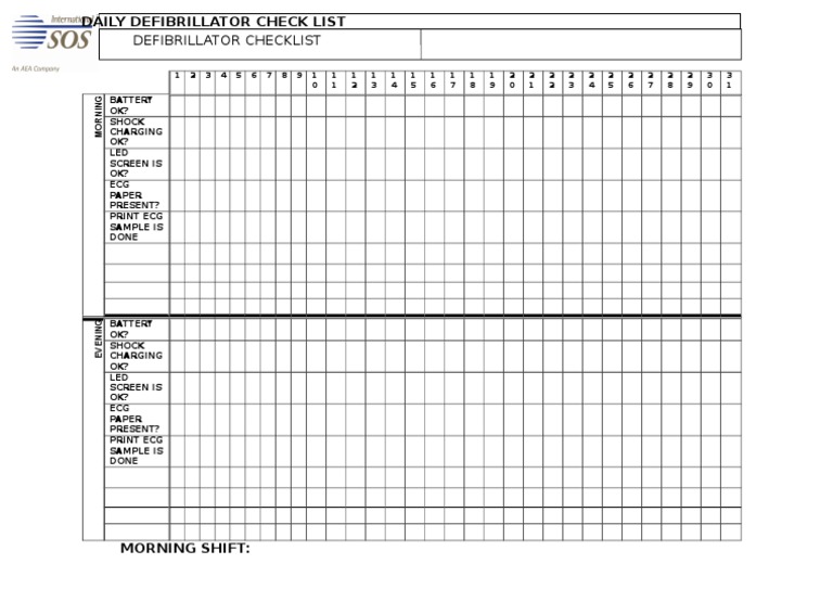 Defibrillator Daily Checklist | PDF