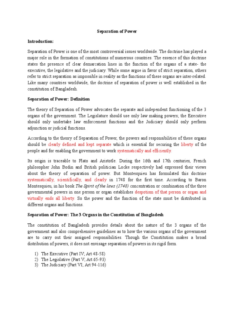 Separation of Power Note | PDF | Separation Of Powers | Supreme Courts