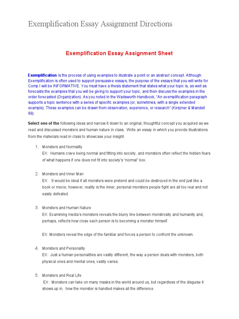 Exemplification Essay Assignment Guide | PDF | Essays | Thesis