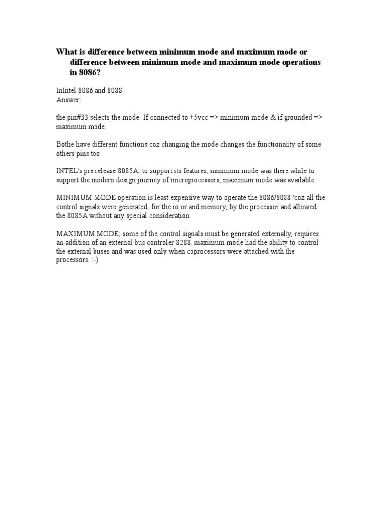 What Is Difference Between Minimum Mode and Maximum Mode or Difference Between Minimum Mode and ...