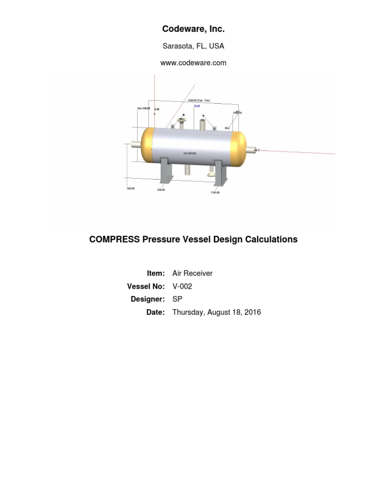 Air Receiver Pressure Vessel Design Calculations | PDF | Pipe (Fluid ...