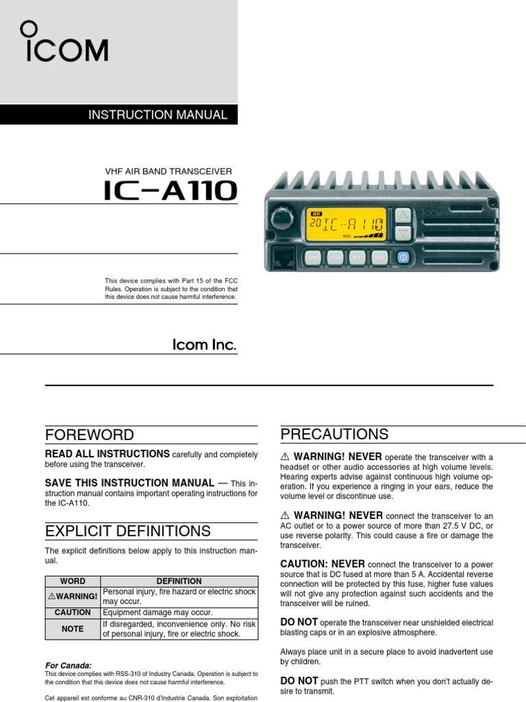 Icom IC-A110 Maintenance Manual | PDF | Radio | Electromagnetic ...