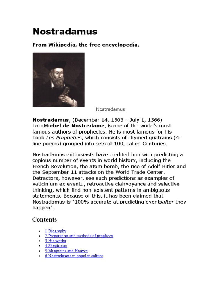 Nostradamus: From Wikipedia, The Free Encyclopedia | PDF | Nostradamus