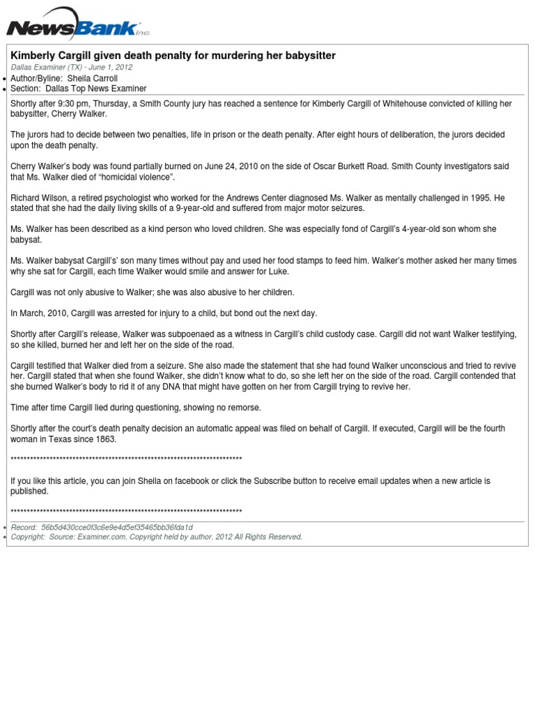 Kimberly Cargill Trial, Dallas Examiner Coverage | PDF | Social Science ...