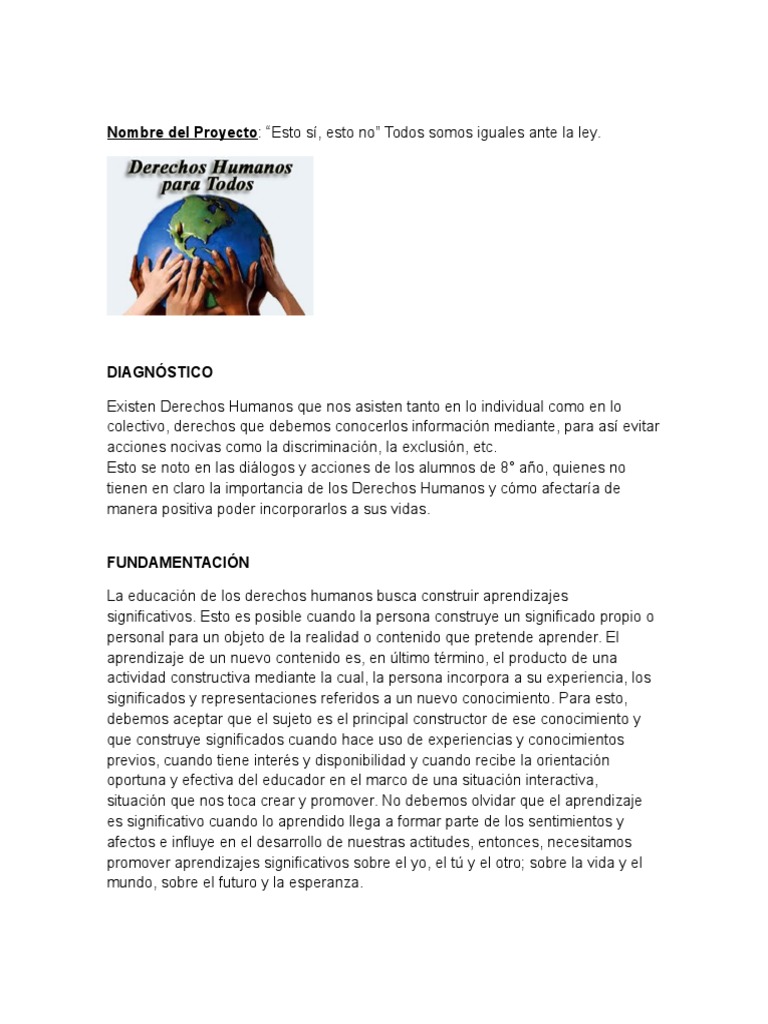 Proyecto Derechos Humanos | PDF | Aprendizaje | Derechos humanos