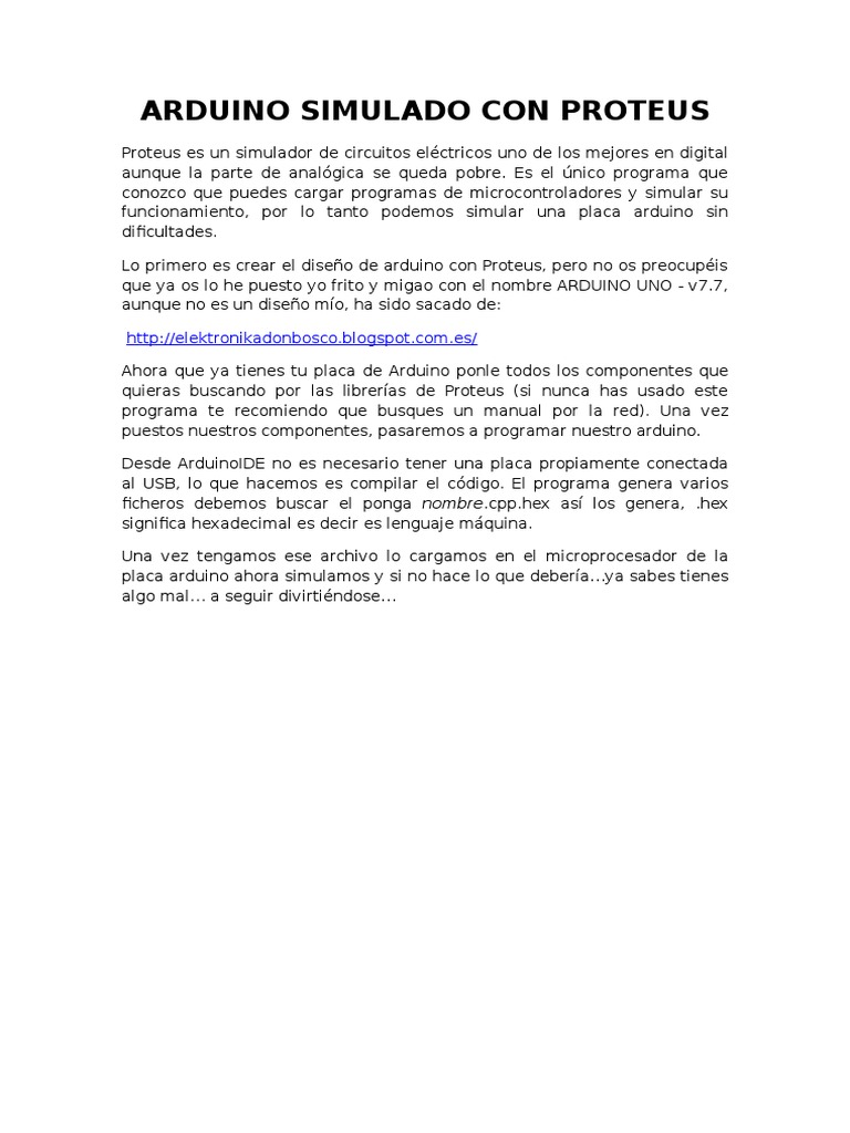 Manual Simulador Arduino Con Proteus | PDF | Arduino | Programa de computadora
