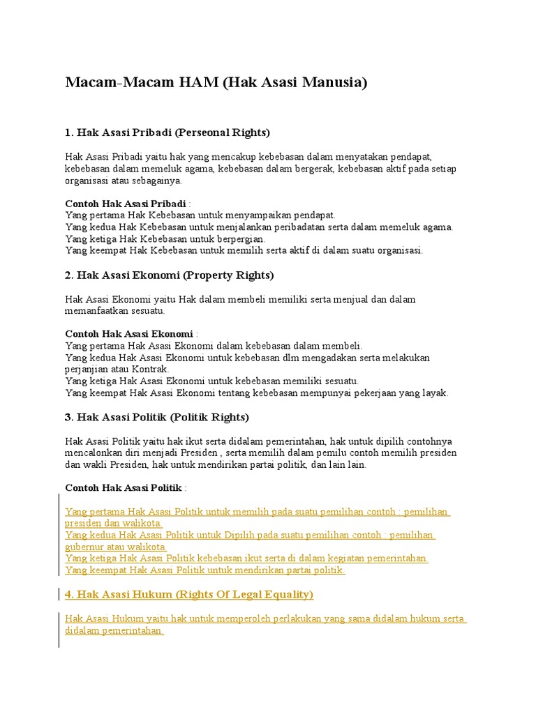 Jenis-Jenis Hak Asasi Manusia | PDF | Politik | Ilmu Sosial