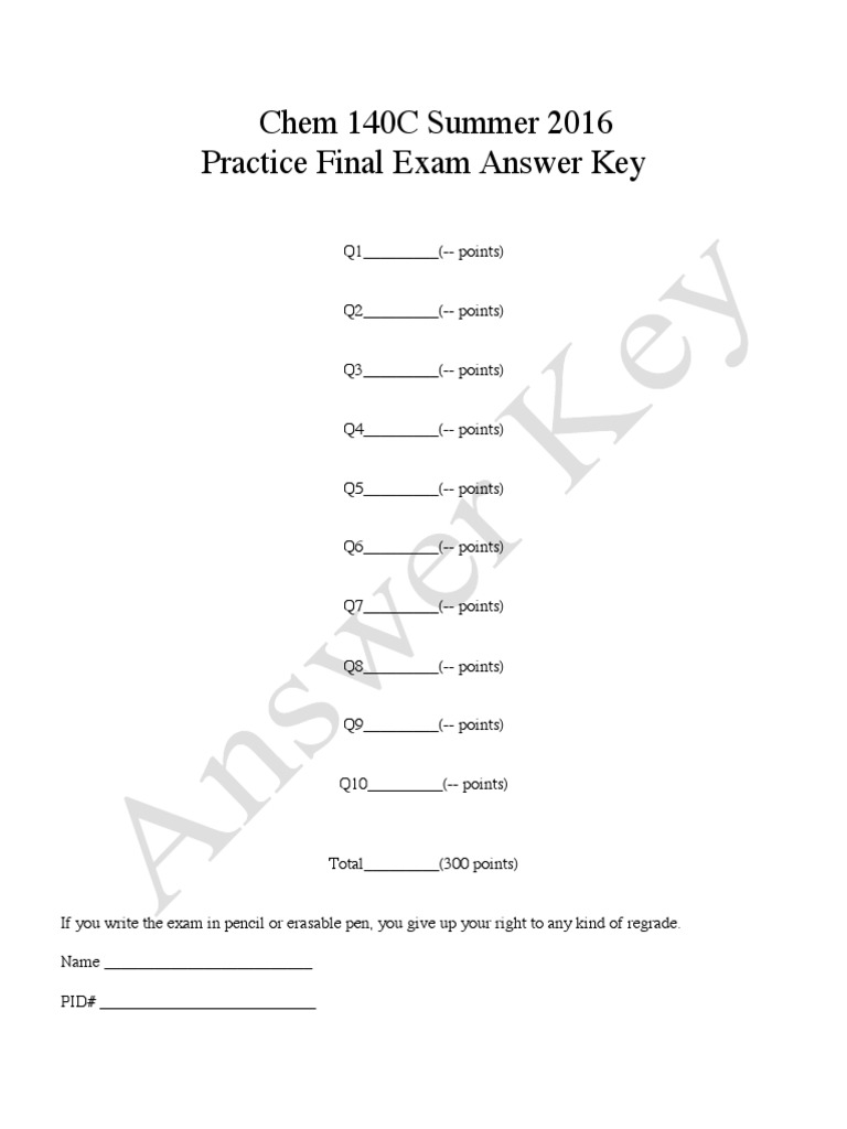 Chem 140C Final Exam Answer Key | PDF | Chemical Reactions | Reactivity ...