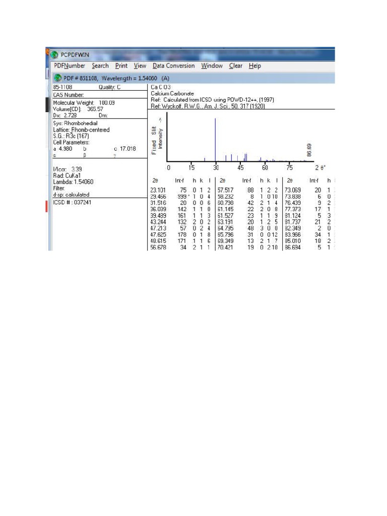 JCPDS CaCO3, 85-1108 | PDF