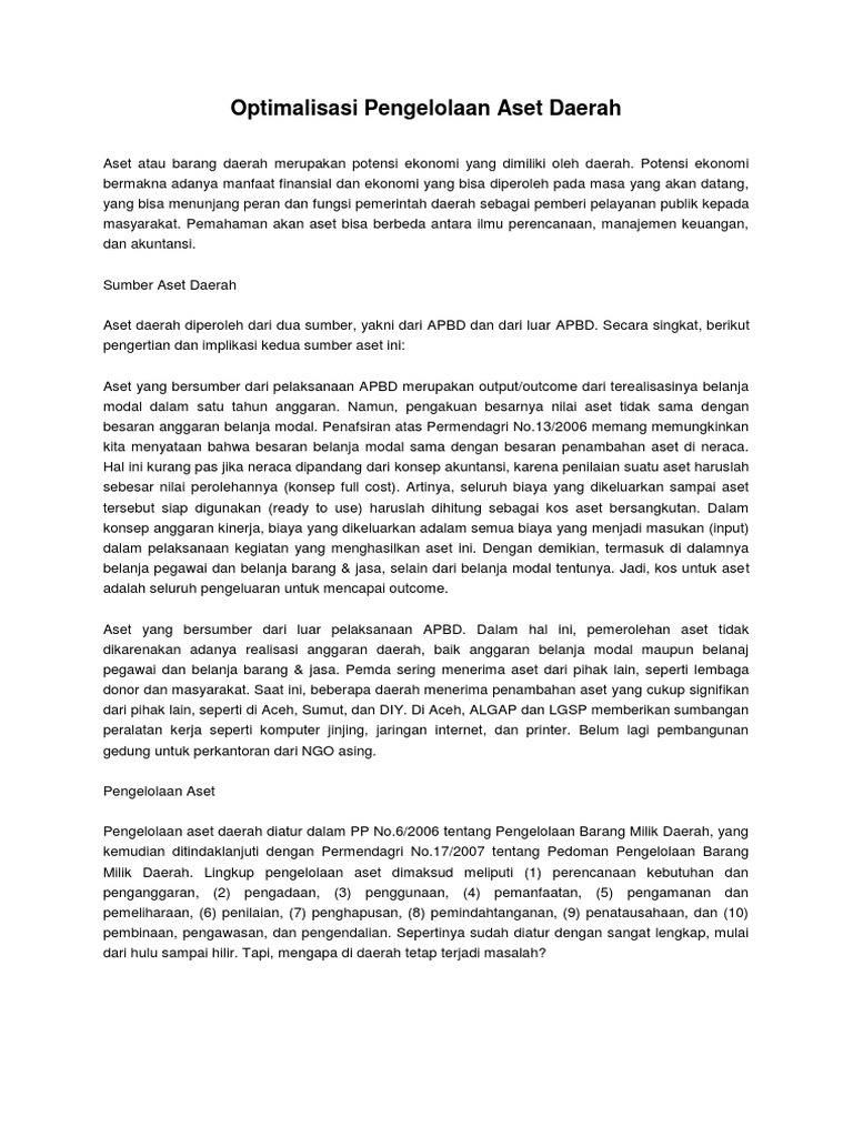 Optimalisasi Pengelolaan Aset Daerah | PDF