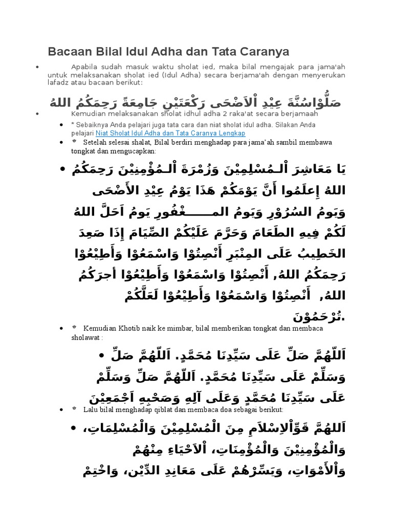 Bacaan Bilal Idul Adha Dan Tata Caranya | PDF