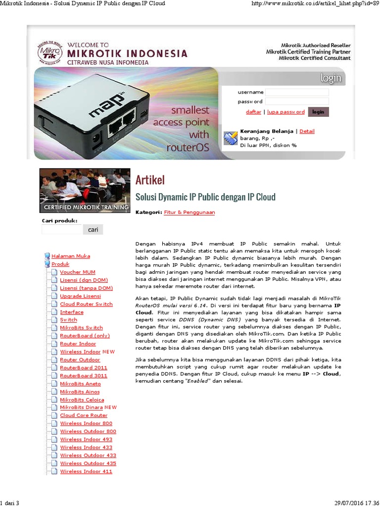 Mikrotik Indonesia - Solusi Dynamic IP Public Dengan IP Cloud | PDF
