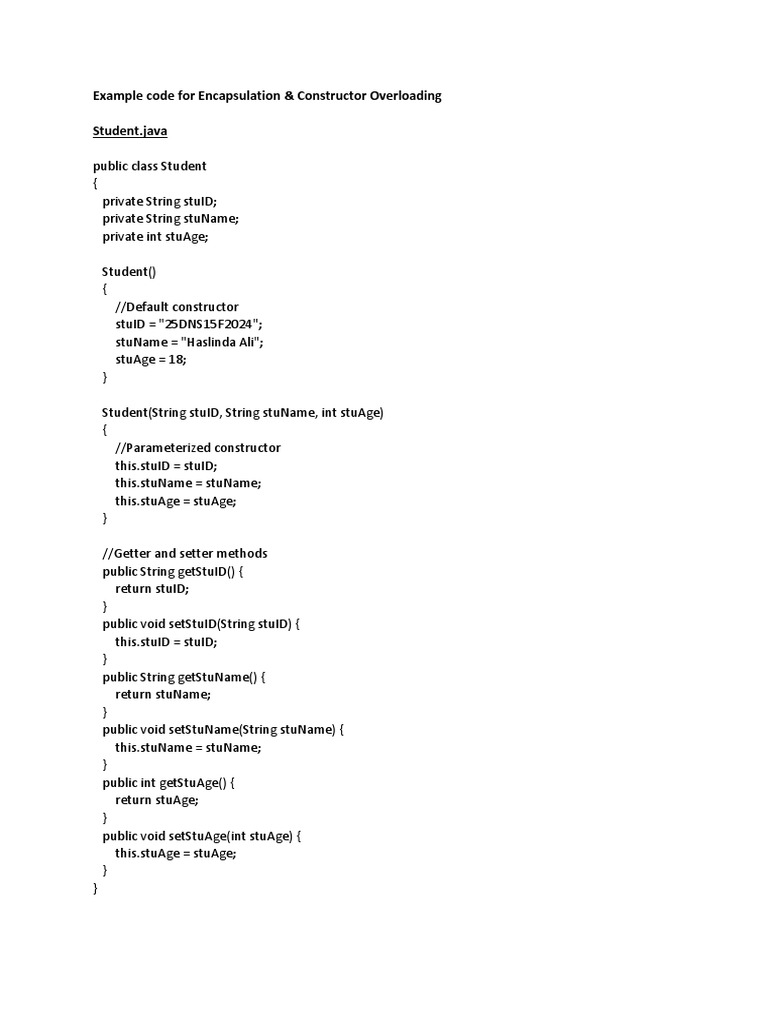 Encapsulation Constructor Overloading | PDF | Constructor (Object ...