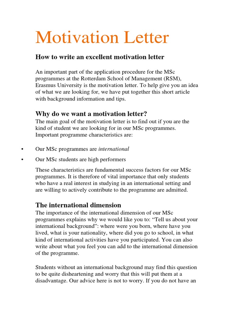 RSM Erasmus Motivation Letter | PDF | Motivation | Motivational