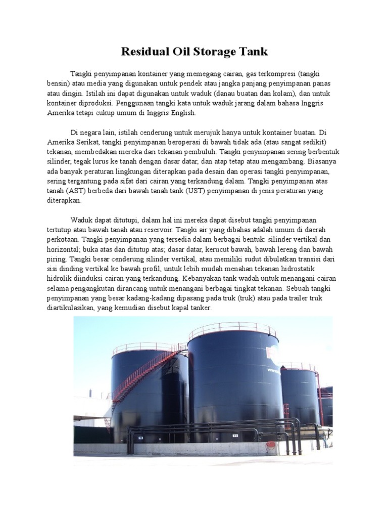 Residual Oil Storage Tank | PDF