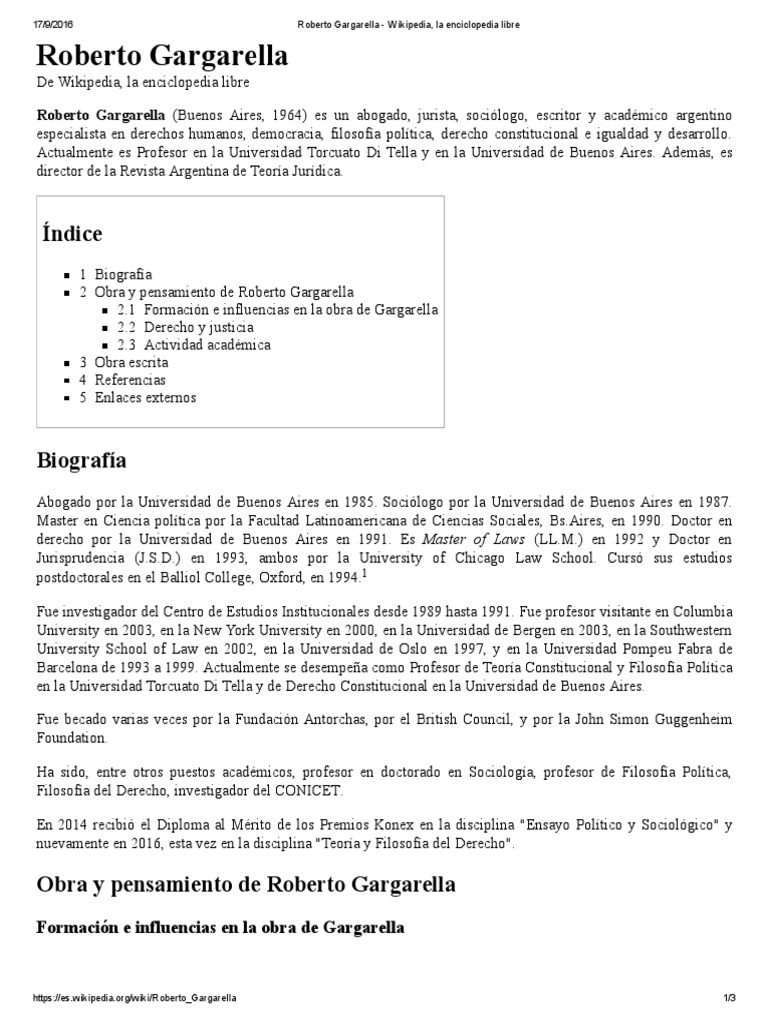 Roberto Gargarella Wikipedia La Enciclopedia Libre Pdf Ciencias