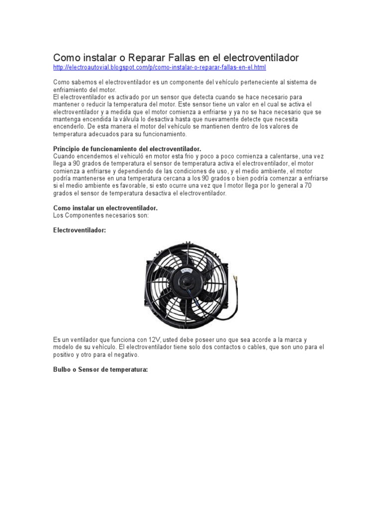 Como Instalar o Reparar Fallas en El Electroventilador | PDF | Tecnología