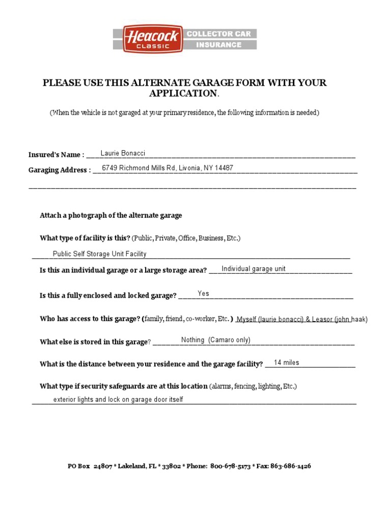 Please Use This Alternate Garage Form With Your Application | PDF
