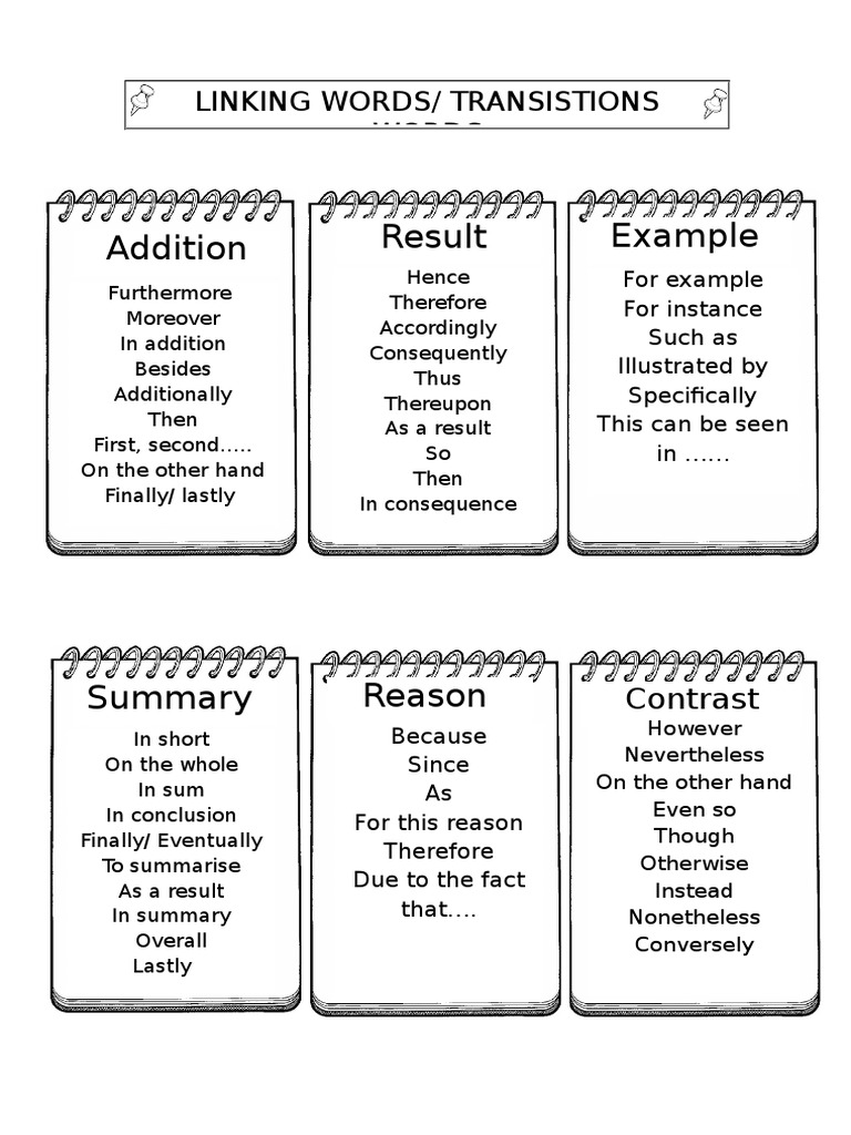 Addition Result Example: Linking Words/ Transistions Words | PDF
