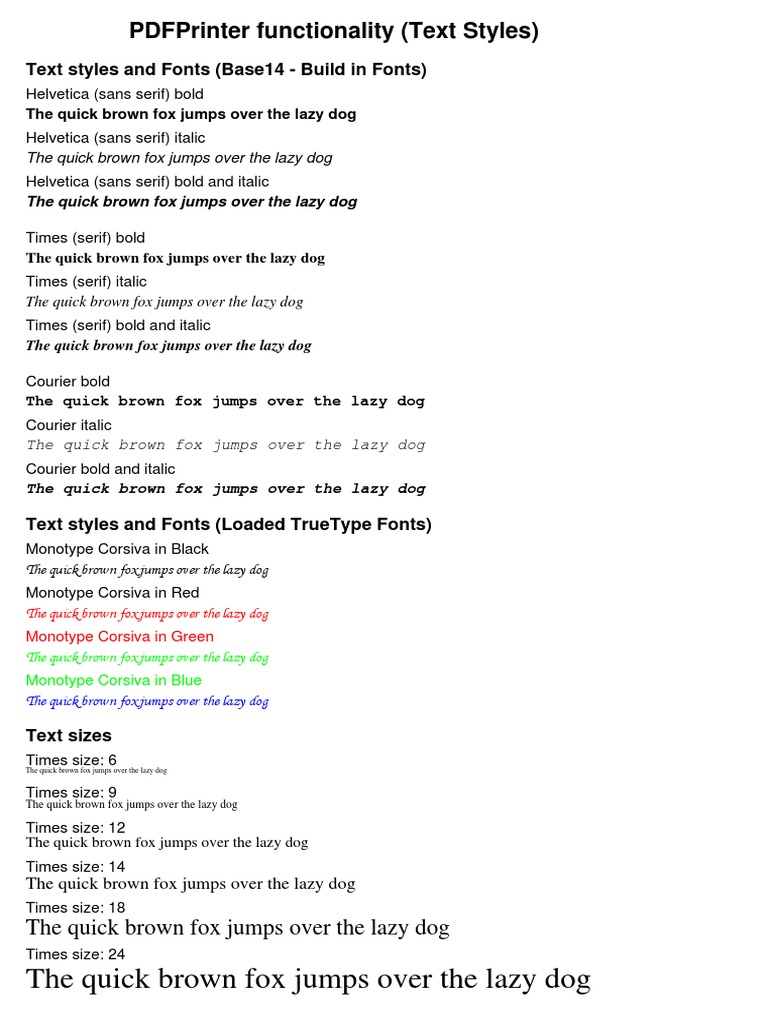 PDFPrinter Text Styles & Fonts Guide | PDF