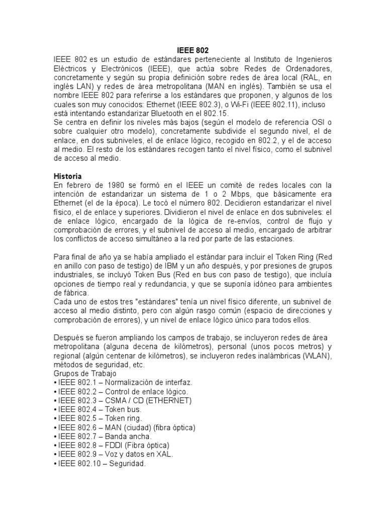 Ieee 802 | PDF | Electrónica | Red de arquitectura